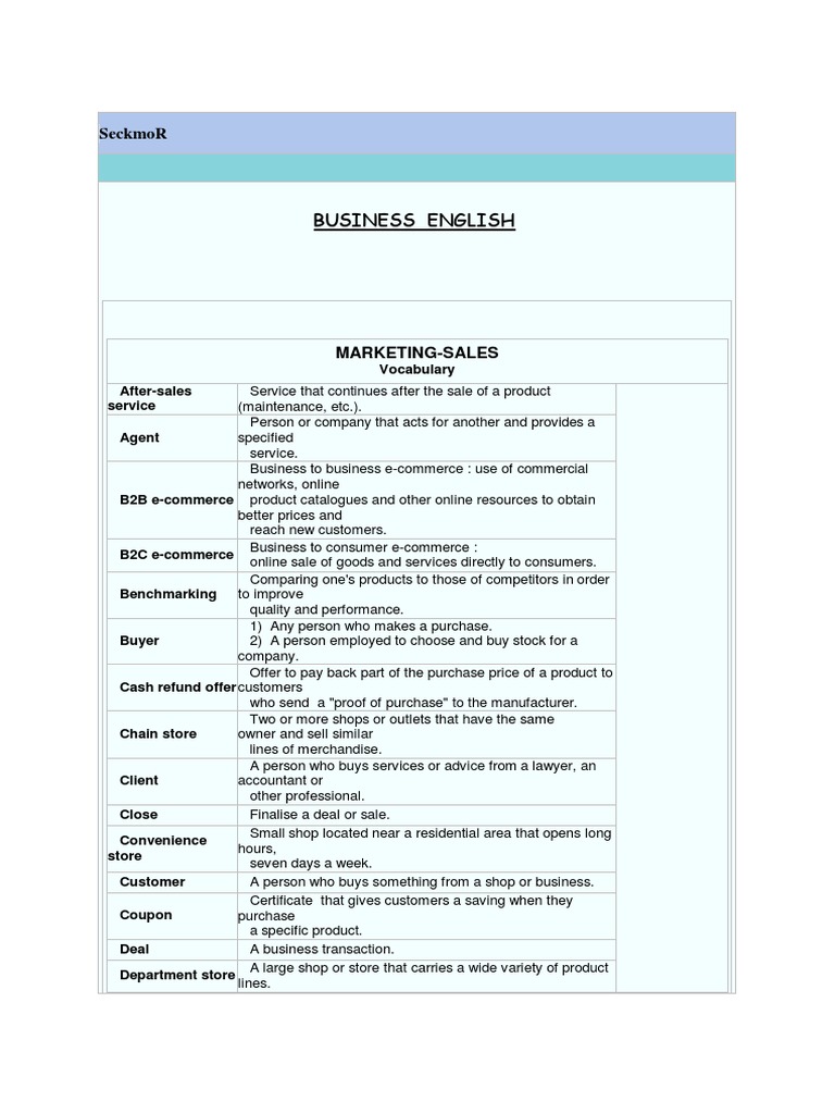 Free-Business English - English Marketing and Sales Vocabulary | PDF ...