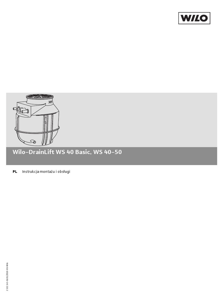 Wilo-DrainLift WS 40 Basic, WS 40-50 - Instrukcja Montażu I Obsługi | PDF