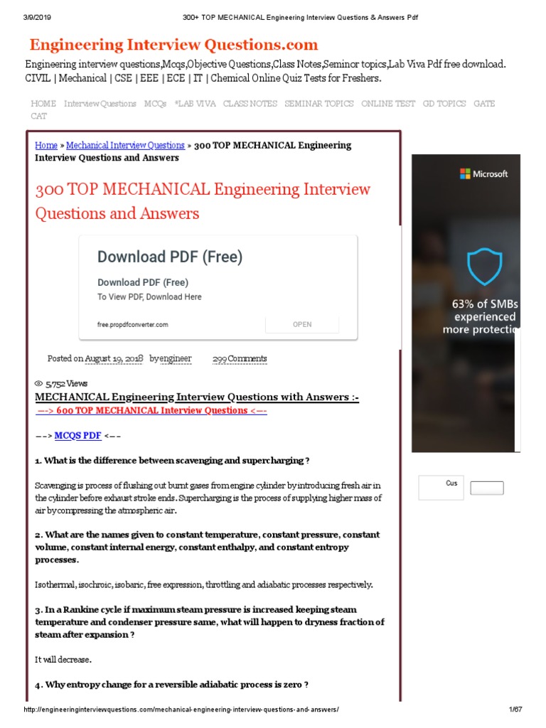 300+ TOP MECHANICAL Engineering Interview Questions & Answers PDF | PDF ...