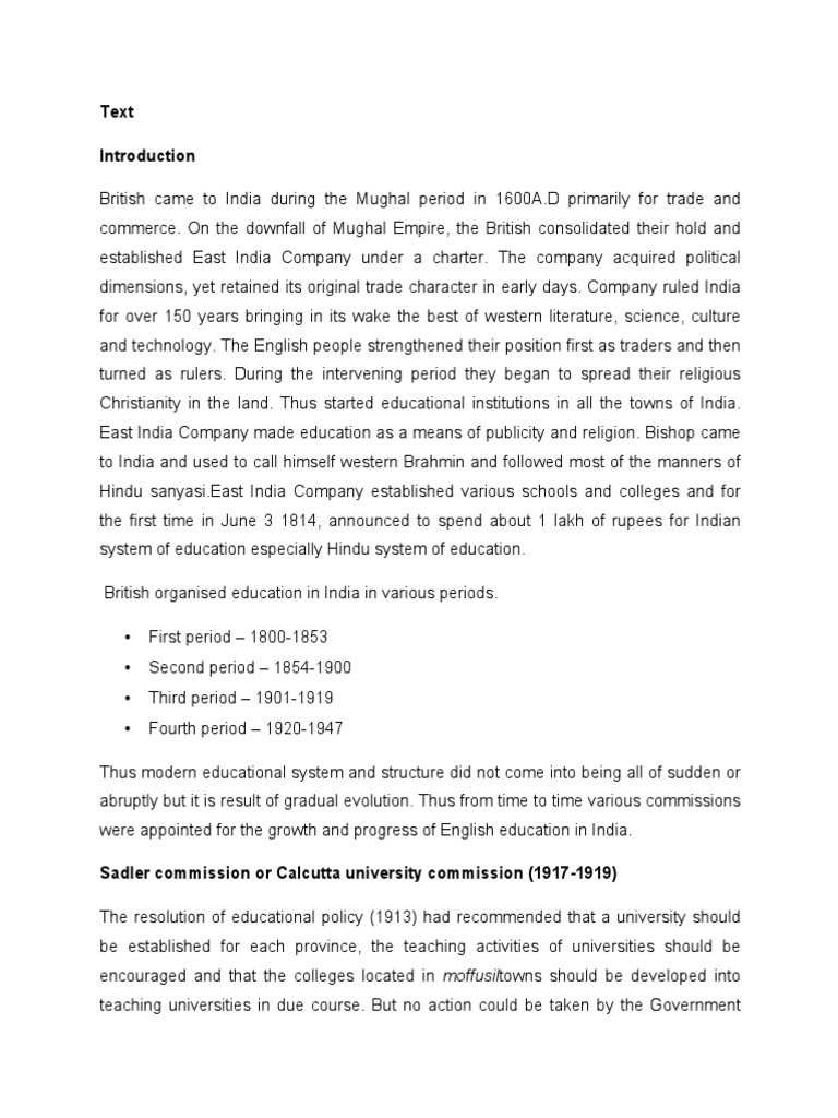 Sadler Commission's 1917 Education Reforms | PDF | University | College