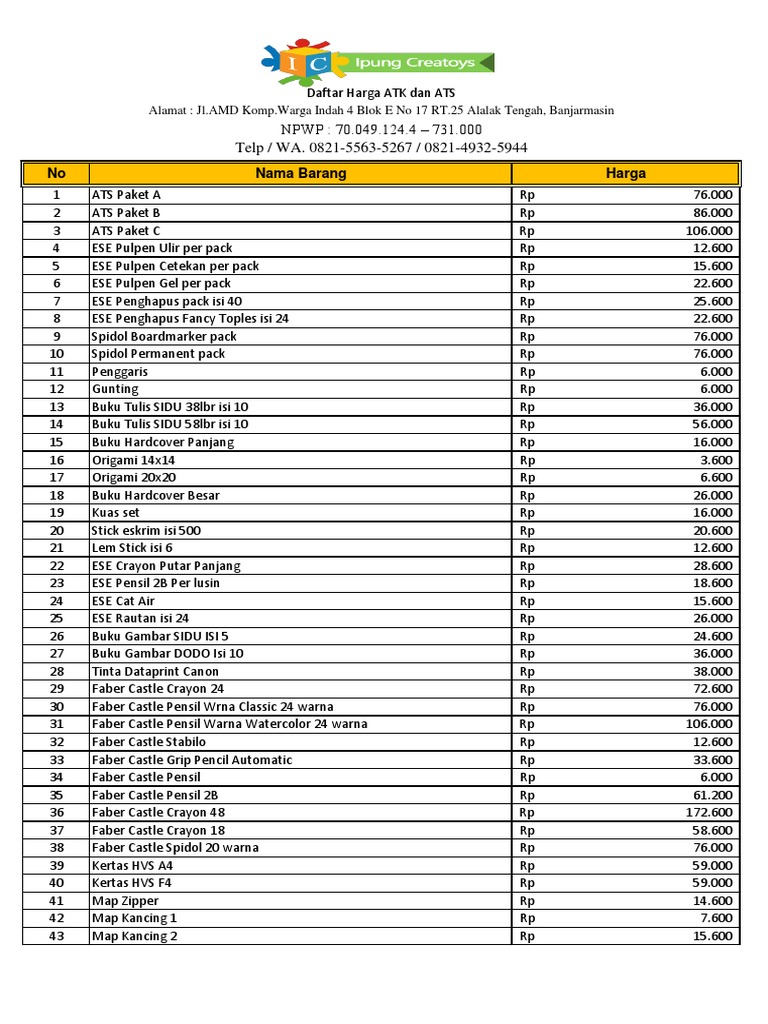 Daftar Harga ATS Dan ATK 2022 Rev | PDF
