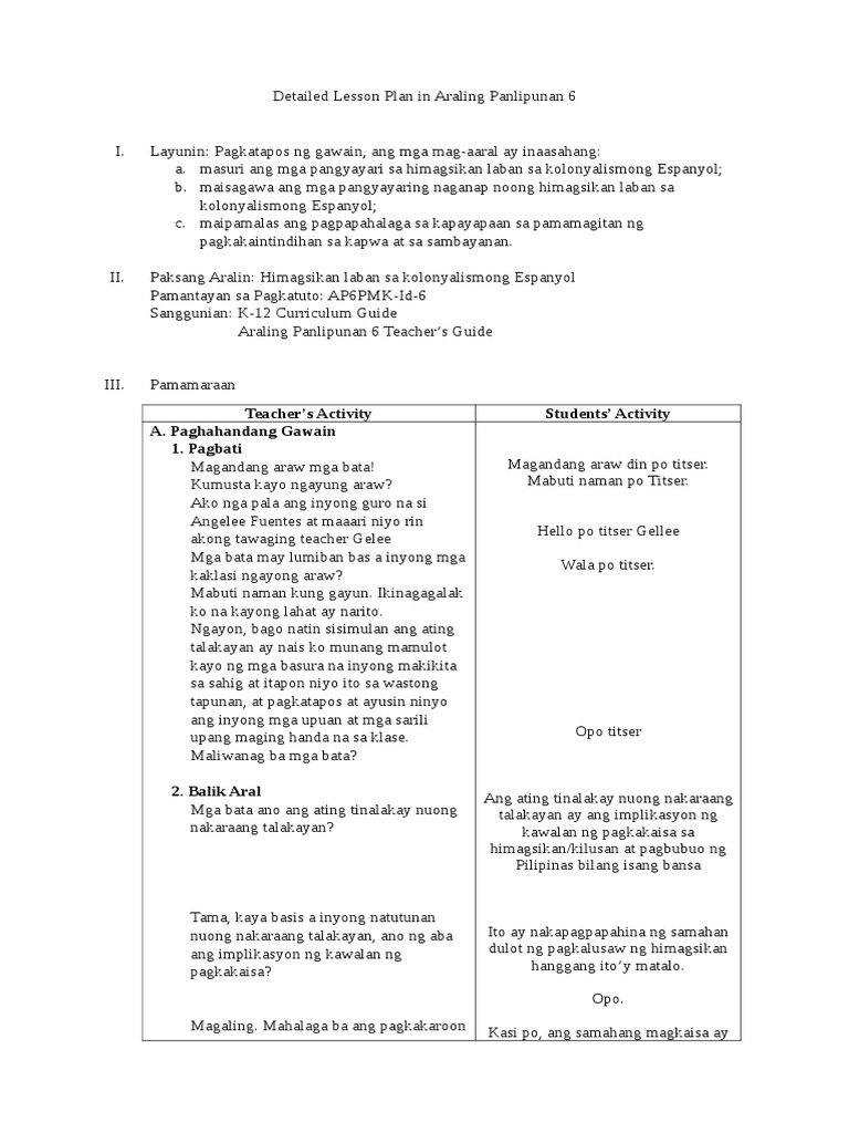 Detailed Lesson Plan AP6 | PDF