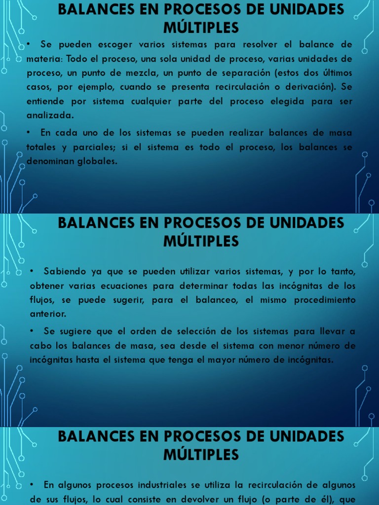 Balance de Masa BALANCE DE MASA EN PROCESOS CON UNIDAD MÚLTIPLES | PDF ...