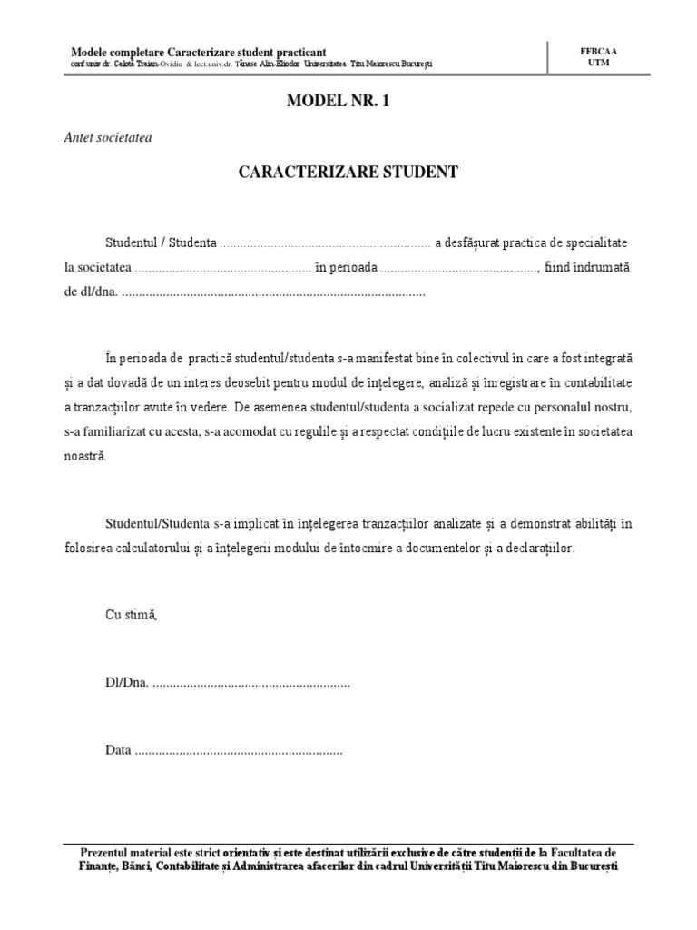 Model Caracterizare Student | PDF