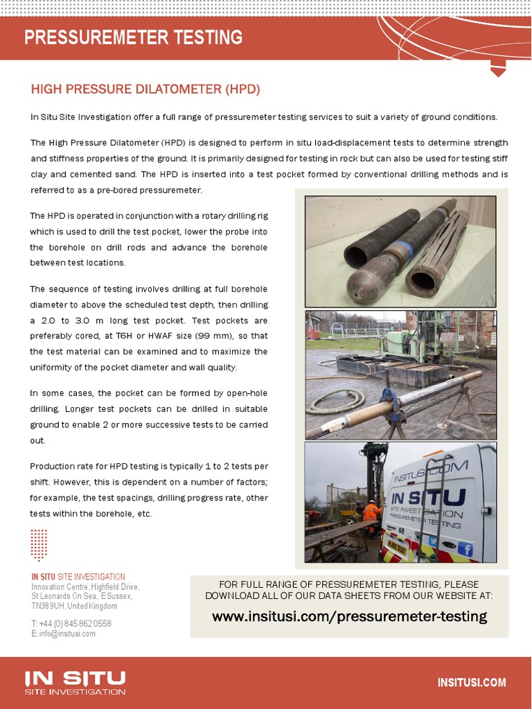 Pressuremeter Testing: High Pressure Dilatometer (HPD) | PDF | Strength ...