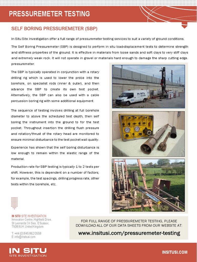 Pressuremeter Testing: Self Boring Pressuremeter (SBP) | PDF | Drilling ...