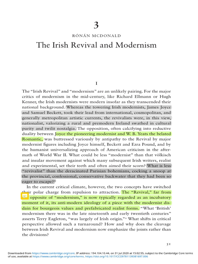 The Irish Revival and Modernism | PDF | John Millington Synge | Modernism
