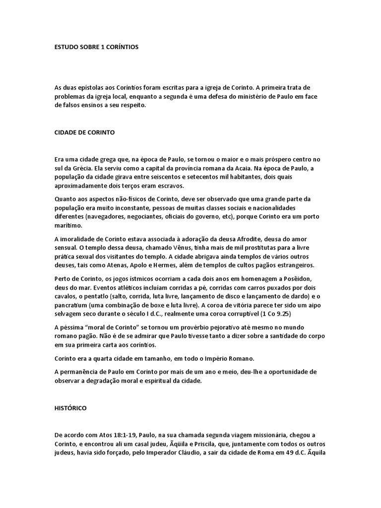 Estudo da Primeira Carta aos Coríntios | PDF | Apóstolo Paulo ...