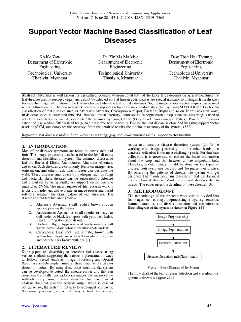 Support Vector Machine Based Classification of Leaf Diseases | PDF ...