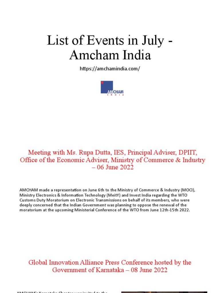List of Events in July - Amcham India | PDF | Economies