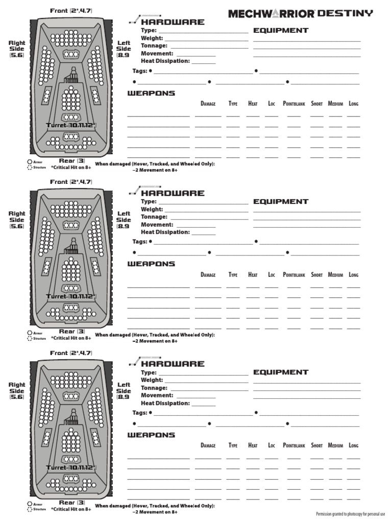 BattleTech_Destiny Record Sheets - Vehicle Trakers | PDF | Tracked ...