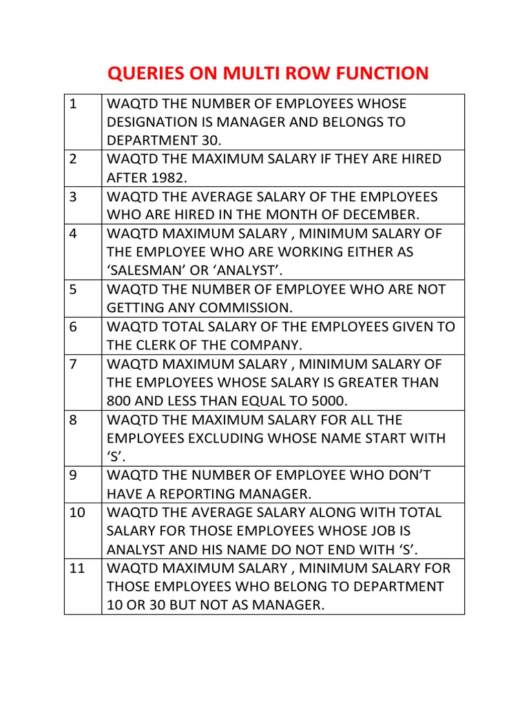 Queries On Multi Row Function | PDF