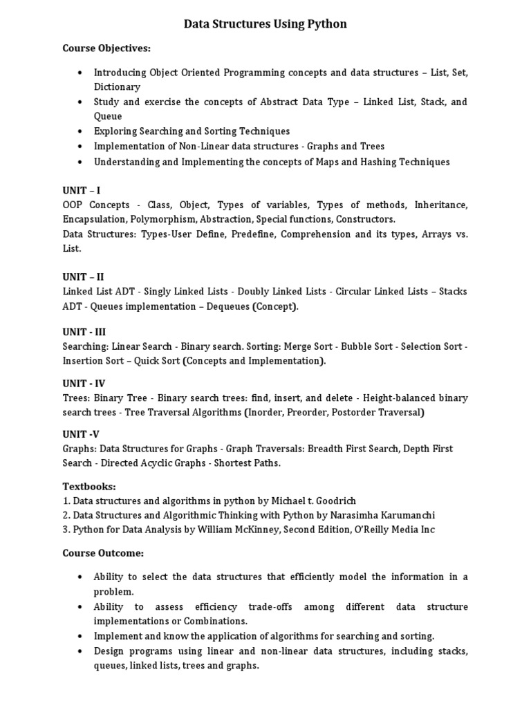 Data Structures Using Python: Course Objectives | PDF | Computer Program | Programming