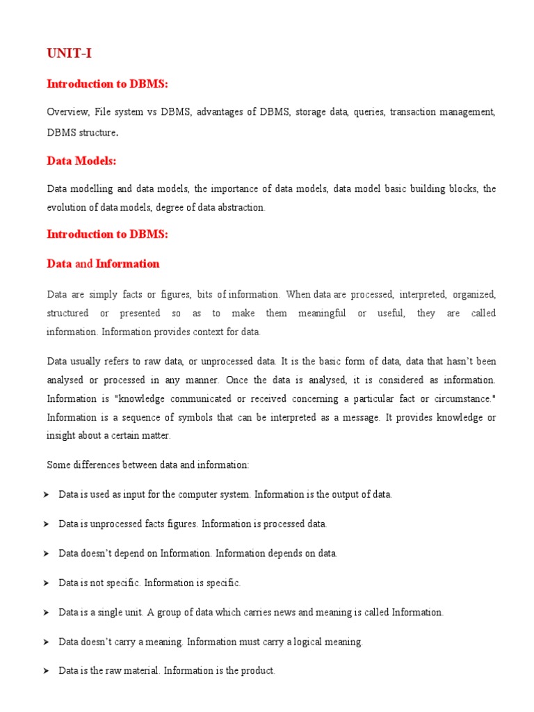 DBMS Unit1 Notes | PDF | Databases | Database Transaction