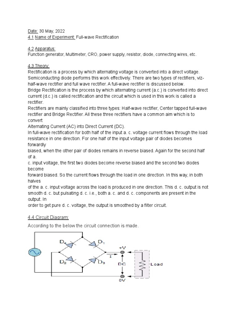 Full Wave Rectification Lab Report | PDF | Teaching Methods & Materials | Science & Mathematics
