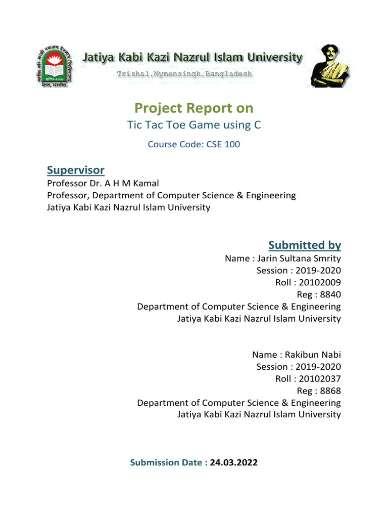 CSE 100 Project Report on Tic Tac Toe Game | PDF | Software | Software ...