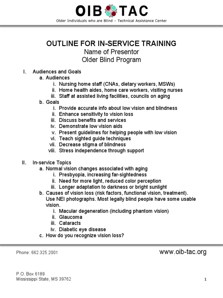 Sample Outline For In-Service Training | PDF | Visual Impairment ...