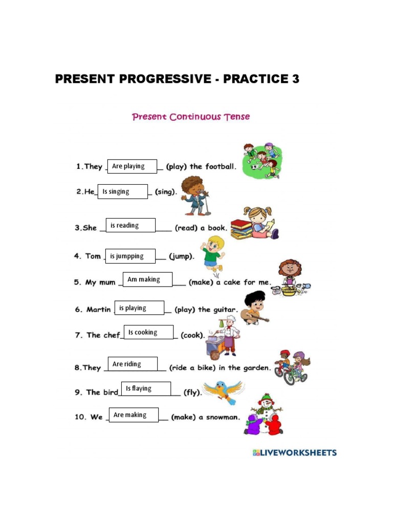 Present Progressive Practice 3 Angel Leonardo Dle Sol Cajo Chero | PDF ...