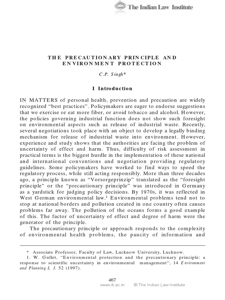 The Precautionary Principle and Environment Protection | PDF | Risk | Risk Assessment