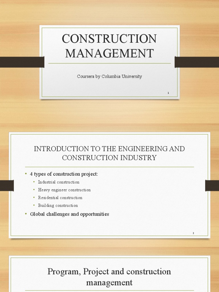 Construction Management: Coursera by Columbia University | PDF ...