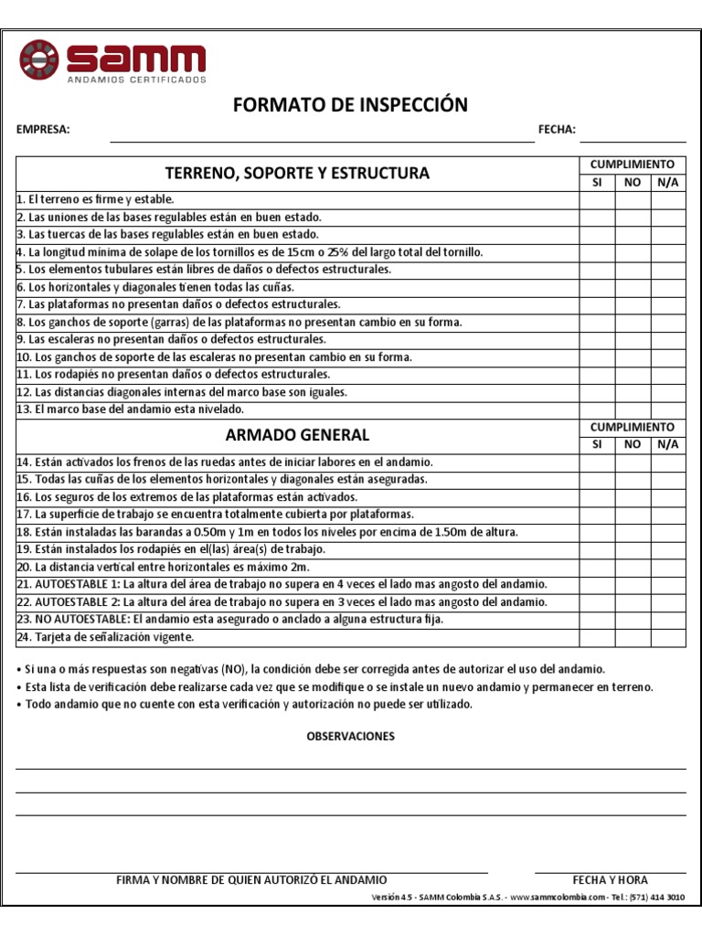 Formato Inspección | PDF | Andamio