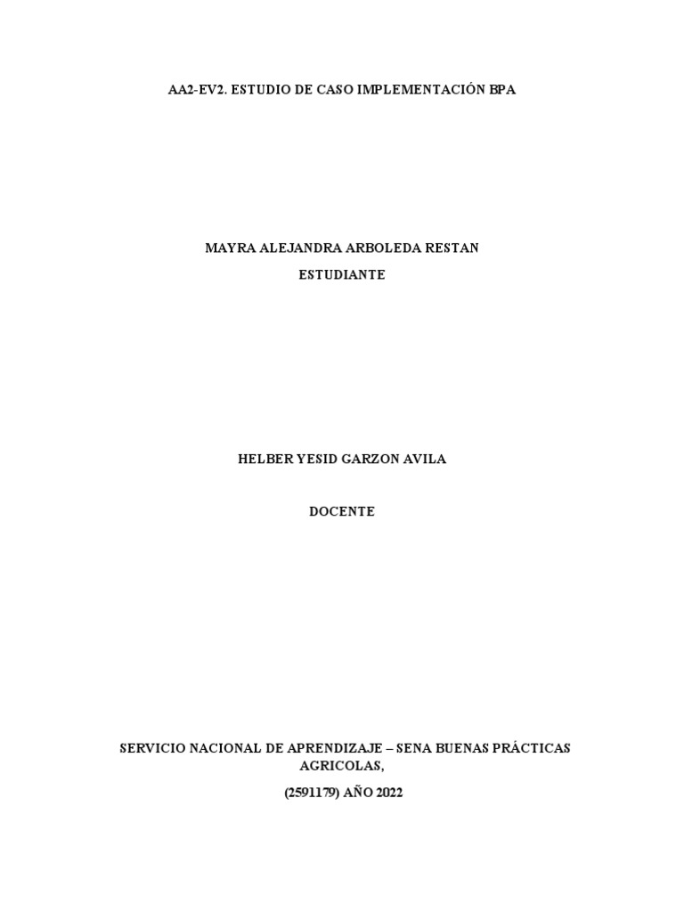 AA2-EV2. Estudio de Caso ¿Implementación BPA¿ | PDF