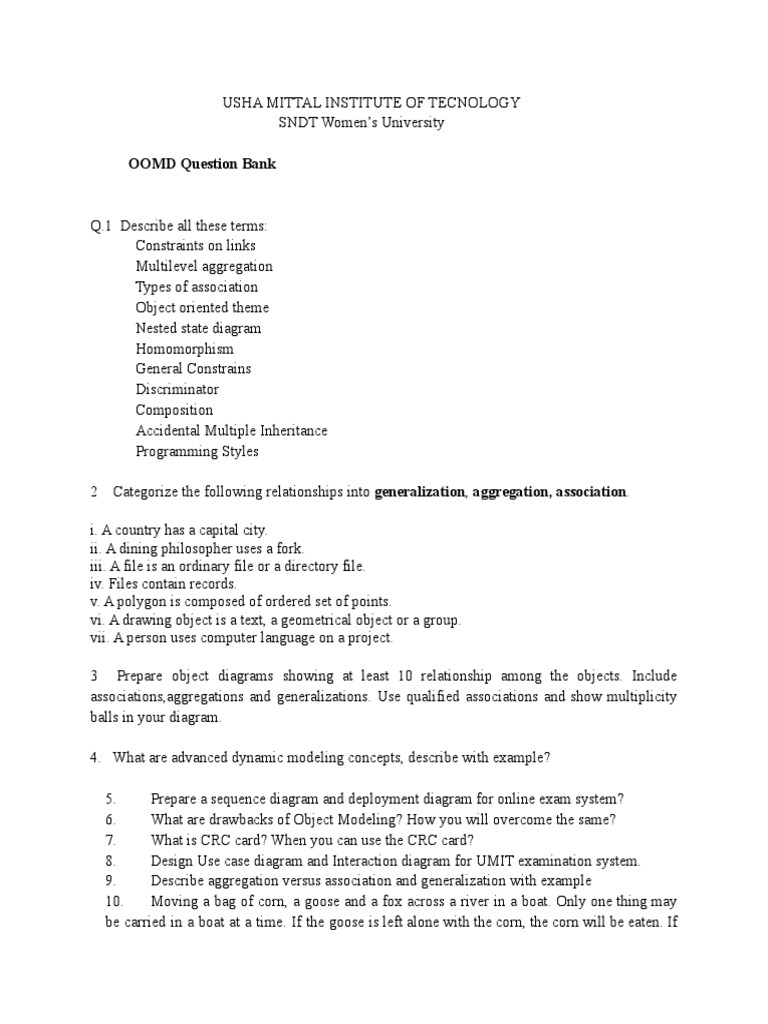 OOMD Question Bank 2022 | PDF | Use Case | Unified Modeling Language