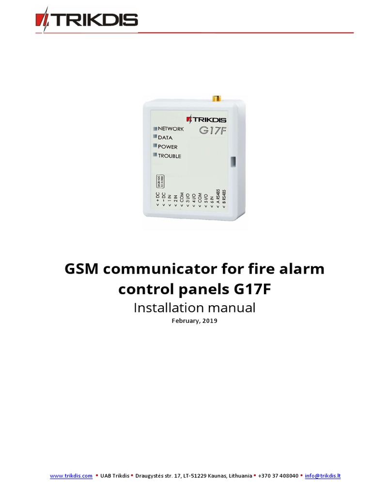GSM Communicator For Fire Alarm Control Panels G17F: Installation ...