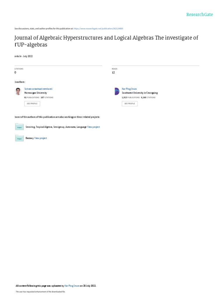 Journal of Algebraic Hyperstructures and Logical Algebras The ...