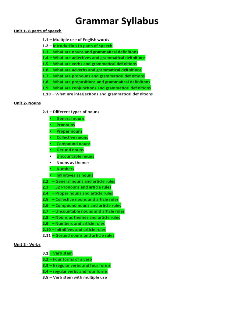 Grammar Syllabus | Download Free PDF | Adjective | Phrase