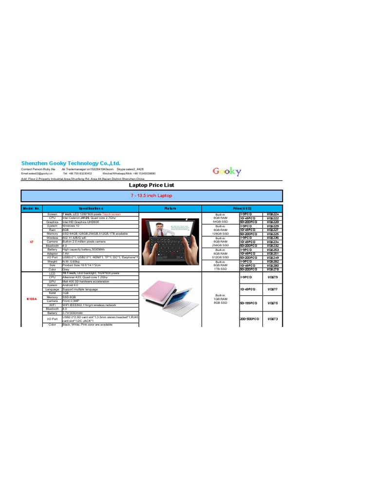 Shenzhen Gooky Technology Co.,Ltd.: Laptop Price List | PDF | Random ...