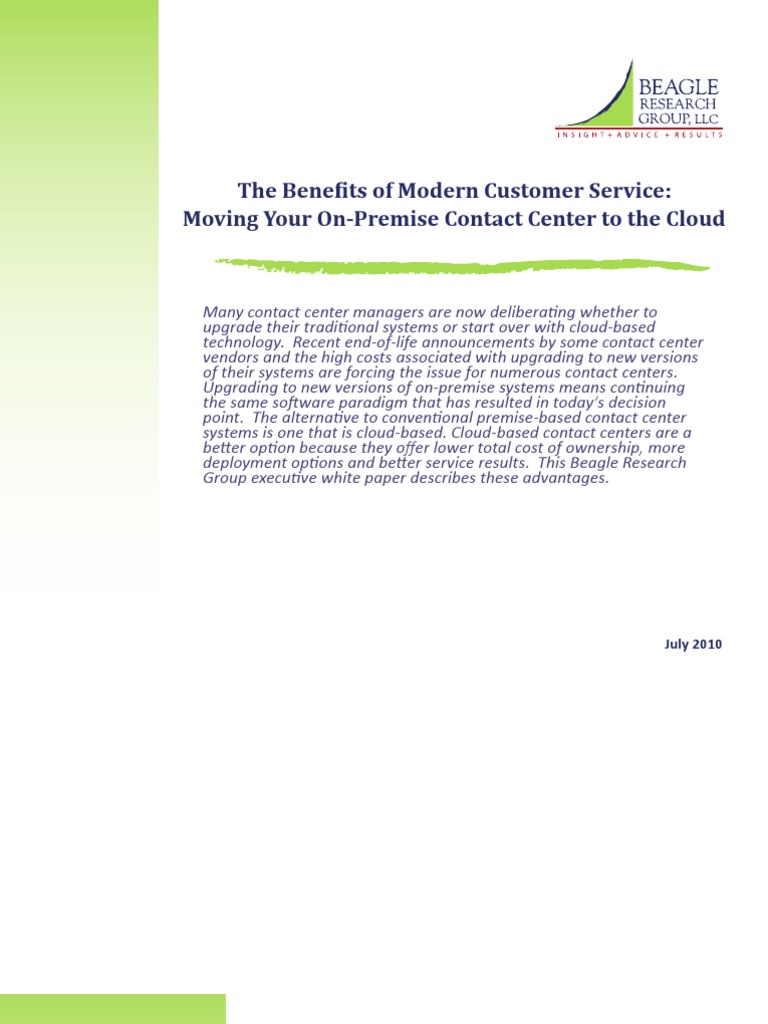 Beagle Research Moving OnPremise Contact Center Cloud | PDF | Call Centre | Cloud Computing