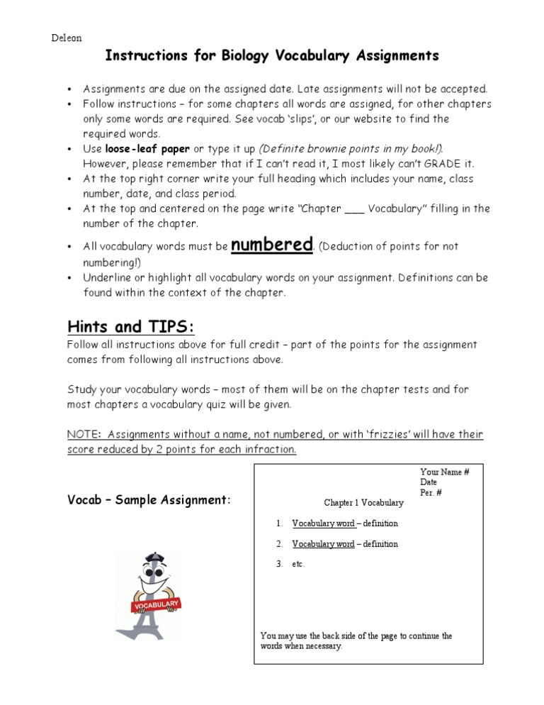 Biology Vocabulary Assignment Guidelines | PDF