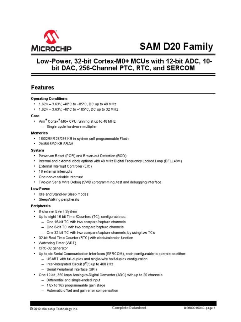 SAM D20 Family Datasheet DS60001504C | PDF | Microcontroller ...