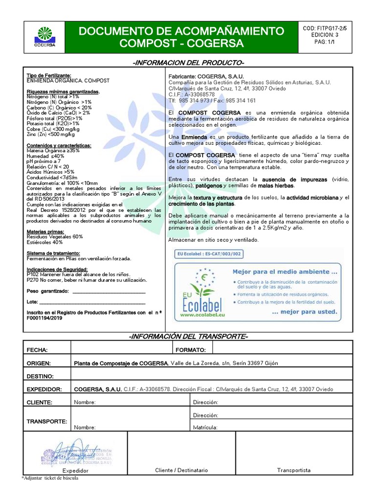 COMPOST - Etiqueta Identificativa | PDF | Compost | Fertilizante