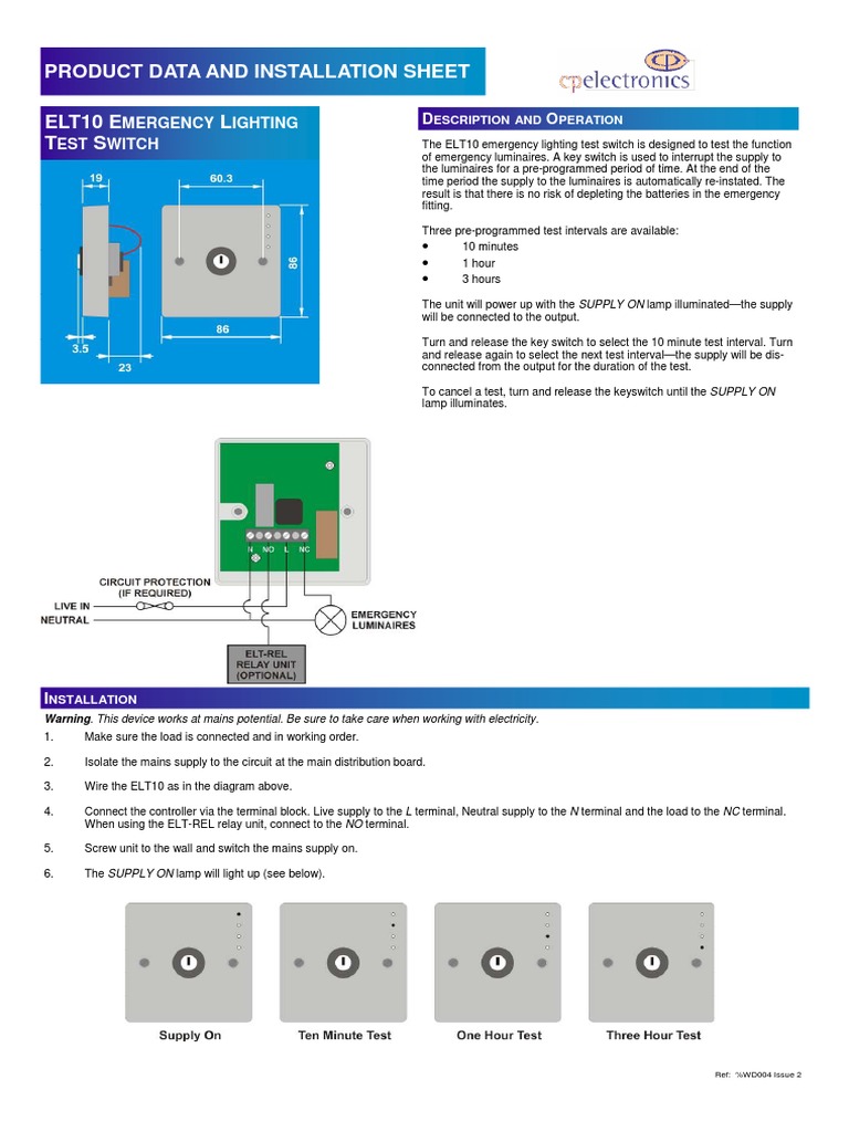 Product Data and Installation Sheet Elt10 E L T S: Mergency Ighting EST ...