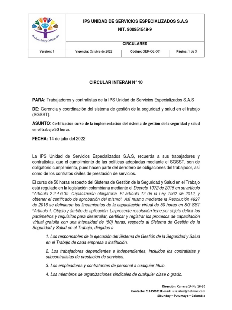 Circular XX 50 Horas | PDF
