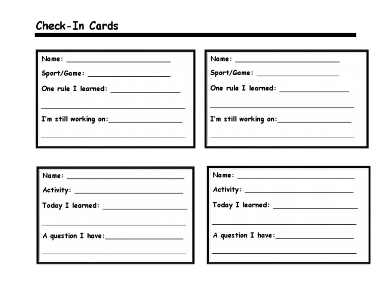 Check-In Cards - Formative Assessment | PDF | Career & Growth | Finance ...
