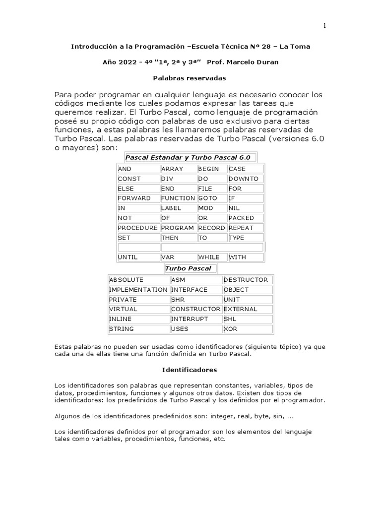 Apunte Pascal 1 | PDF | Programa de computadora | Programación