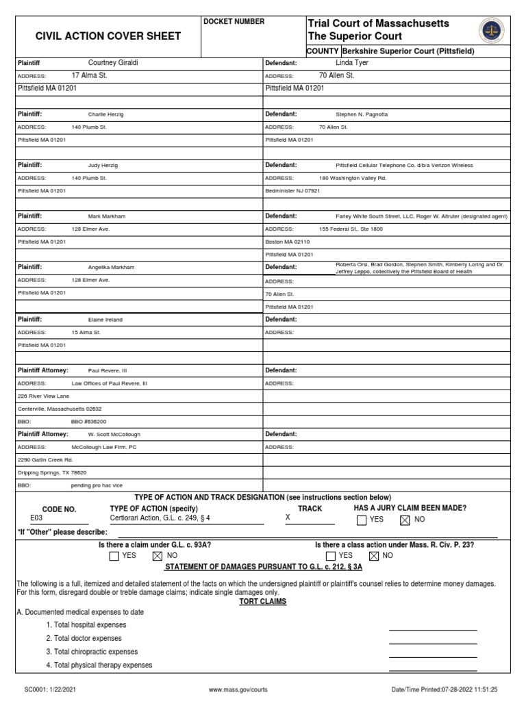 Citizens Civil Complaint Against Pittsfield, Cell Tower | PDF | Damages ...