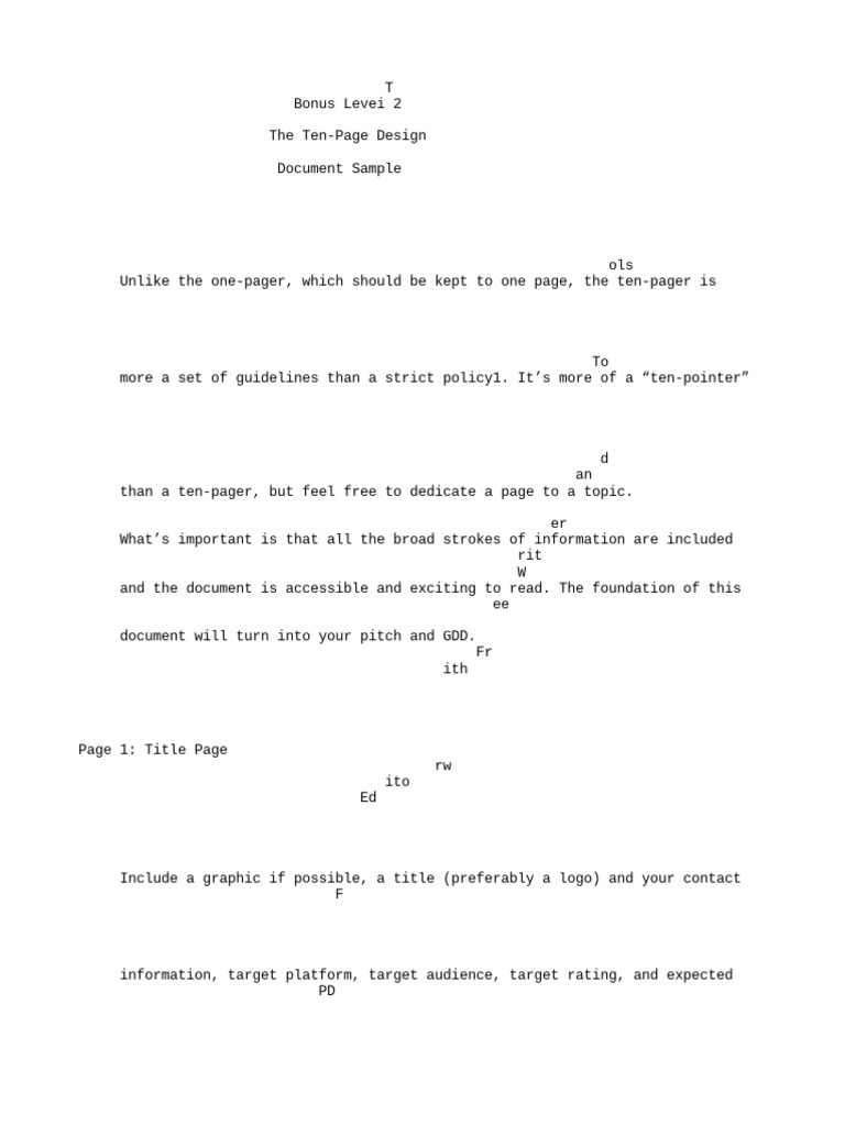 359513697-The-Ten-Page-Design-Document-Sample | PDF | Video Games