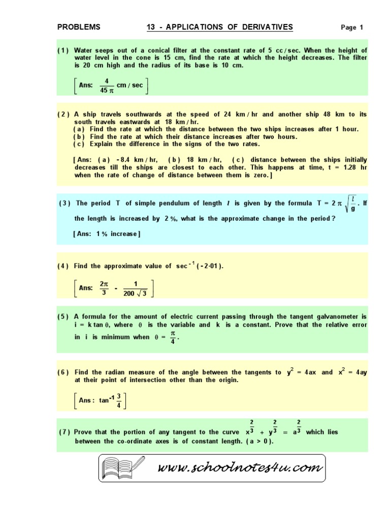 Applications of Derivatives Problems | PDF