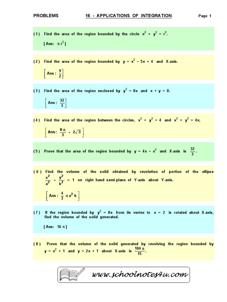 16 - Applications of Integration | PDF | Area | Volume