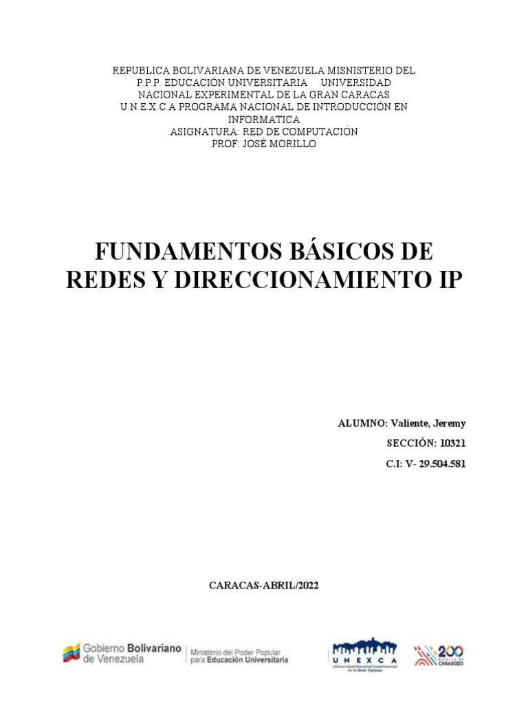 Fundamentos Basicos de Redes y Direccionamiento Ip | PDF | Dirección IP ...