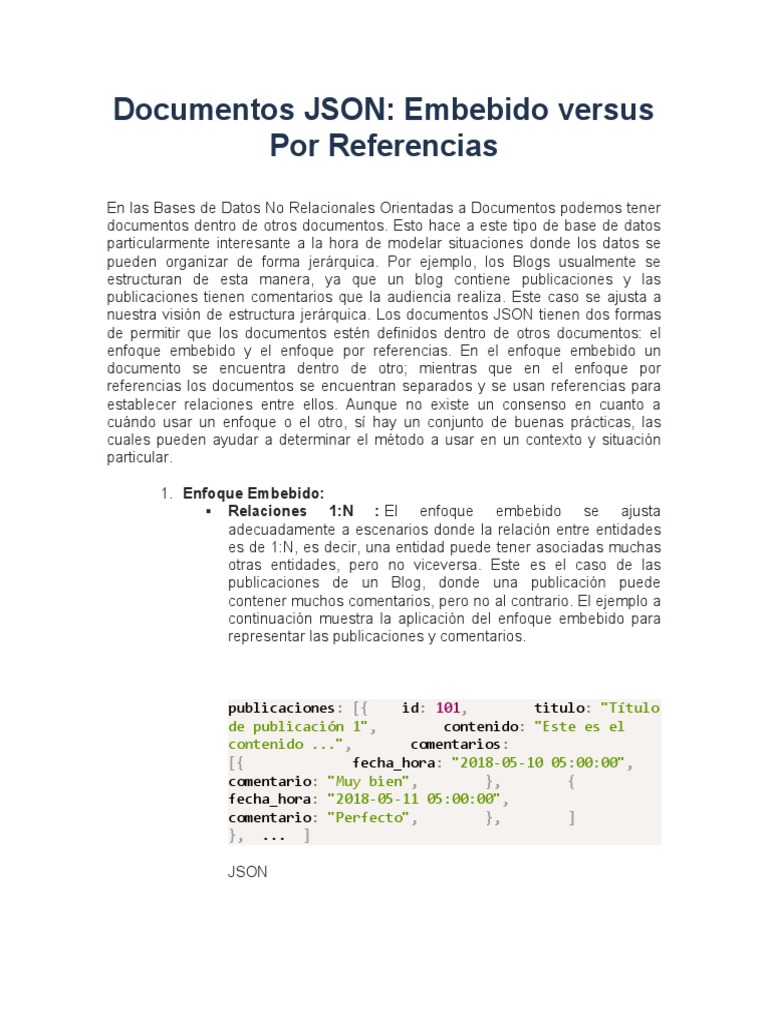Documentos JSON Embebidos Versus Por Referencias | PDF | Blog | Bases ...