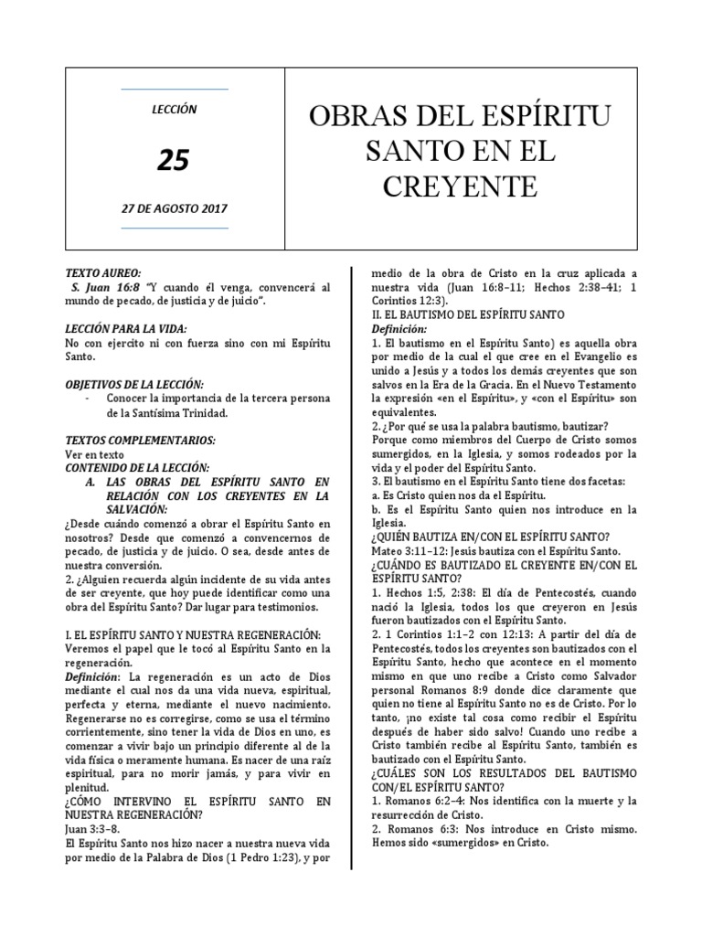 La Obra Del Espíritu Santo En El Creyente Regeneración Bautismo Y