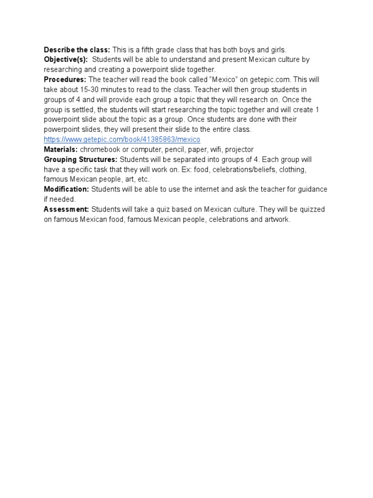 Fifth Grade Mexican Culture Project | PDF