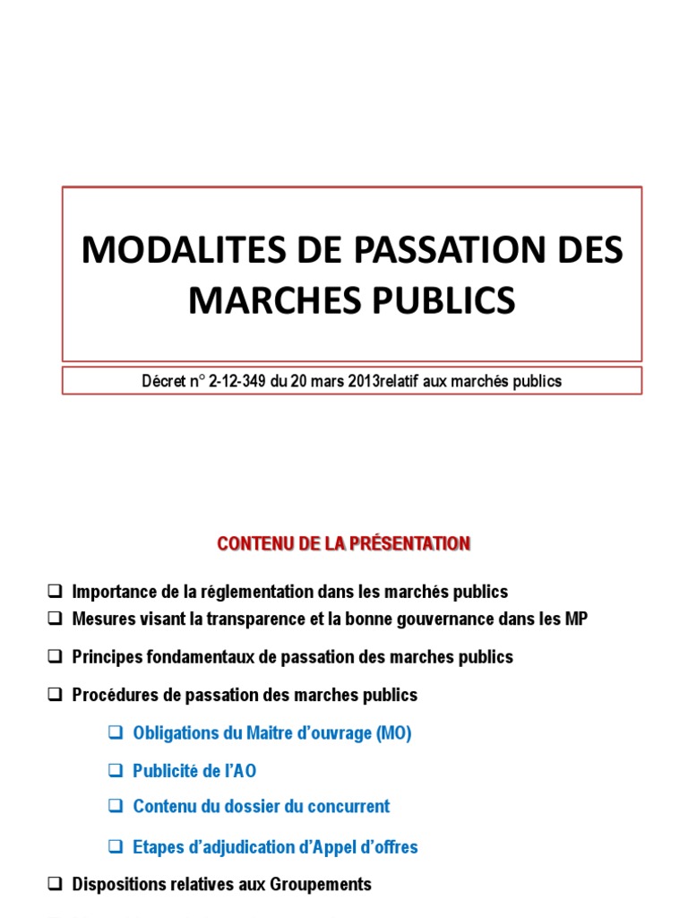 Modalités de Passation des Marchés Publics | PDF