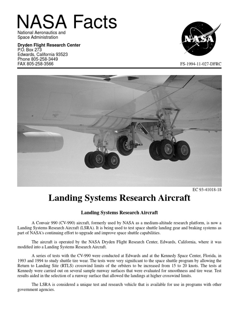 NASA Facts Landing Systems Research Aircraft | PDF | Space Shuttle ...