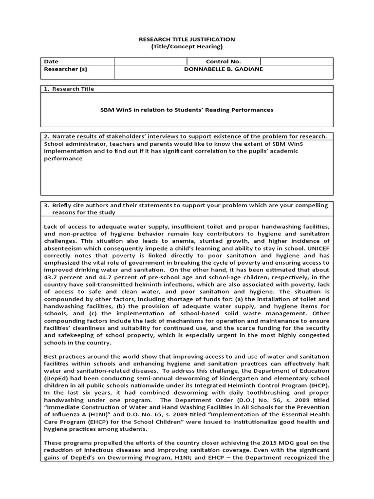 Research Title Justification (Title/Concept Hearing) Date Control No ...